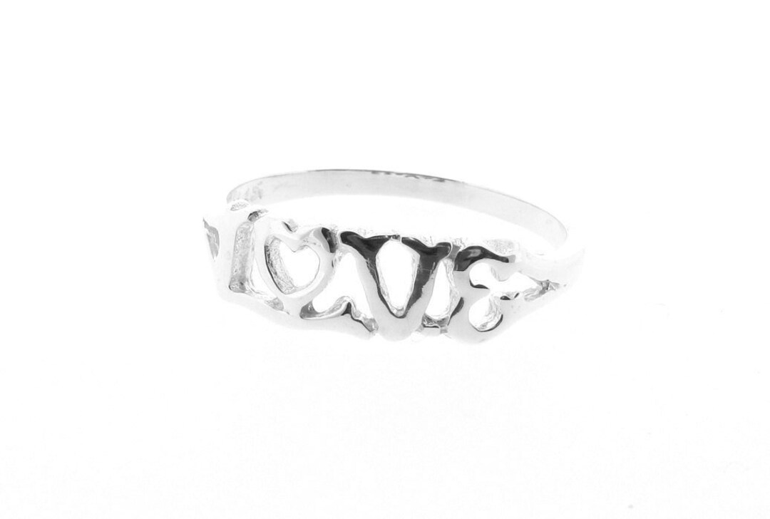 Love Word Ring Sterling Silver Script Letters, Valentine's Day Gift for ...