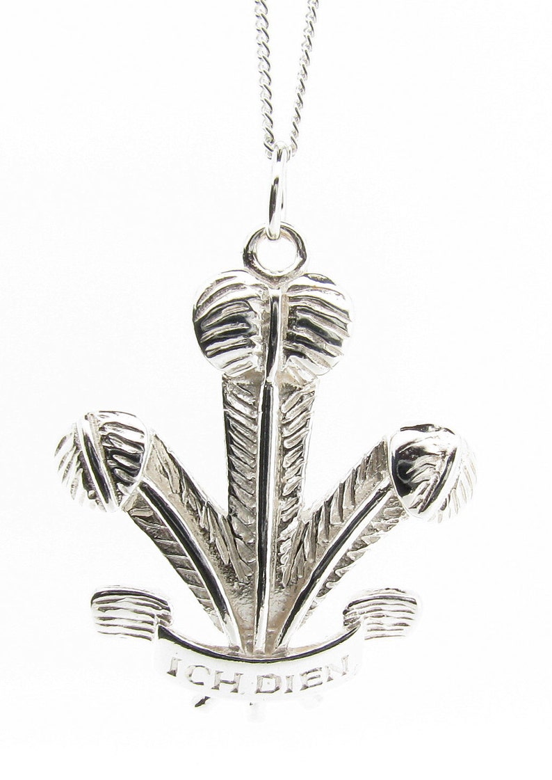 Sterling Silver Large Welsh Prince of Wales Feathers Pendant & 18 ...