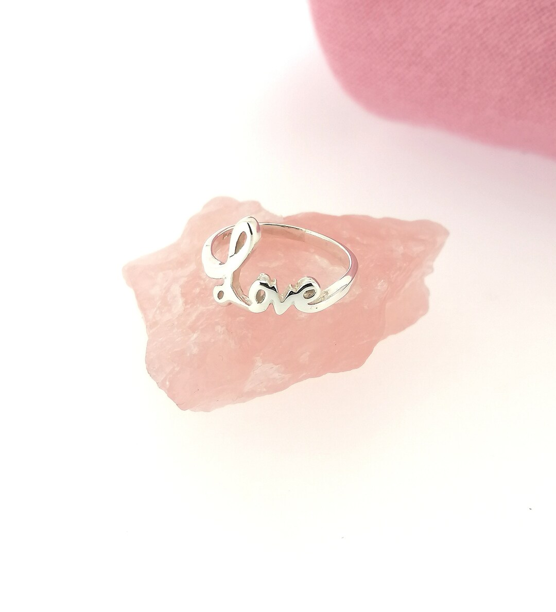 Solid Sterling Silver Love Ring, Cursive Script Letter Love Word ...