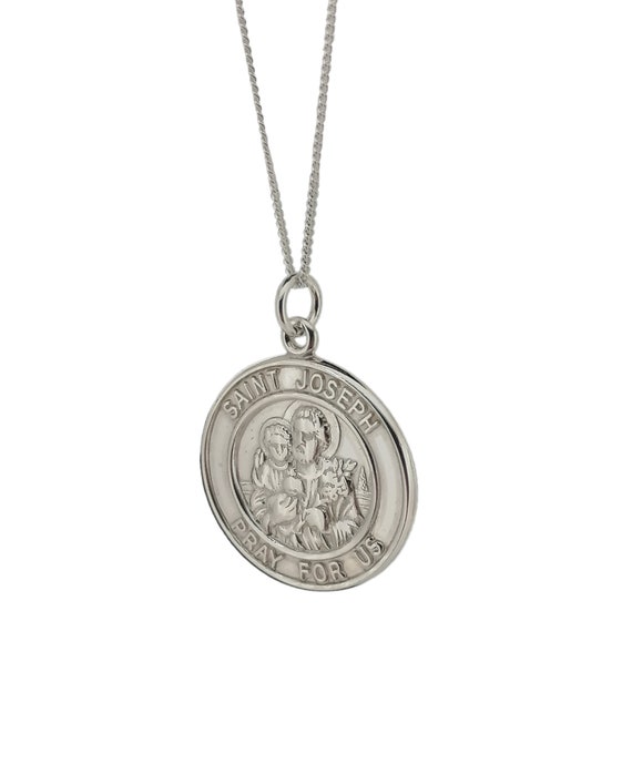 Saint Joseph Medal Round Pendant Solid Sterling Silver St Joseph Pray for Us Necklace Christian Religious Ladies Men s Catholic Jewelry Etsy