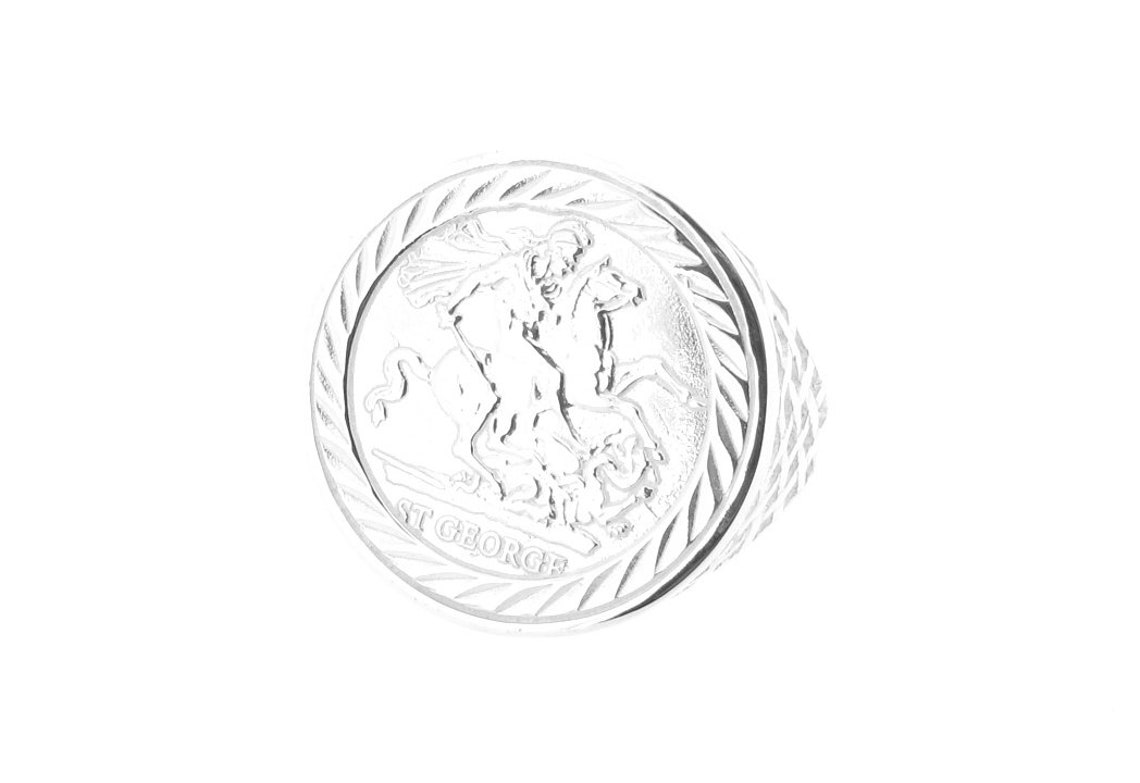 Sterling Silver Men's St George & Dragon Sovereign Coin Ring, UK Sizes ...
