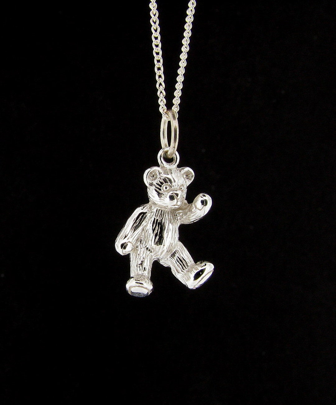 Teddy Bear Pendant Sterling Silver With 18" Silver Curb Link Chain ...