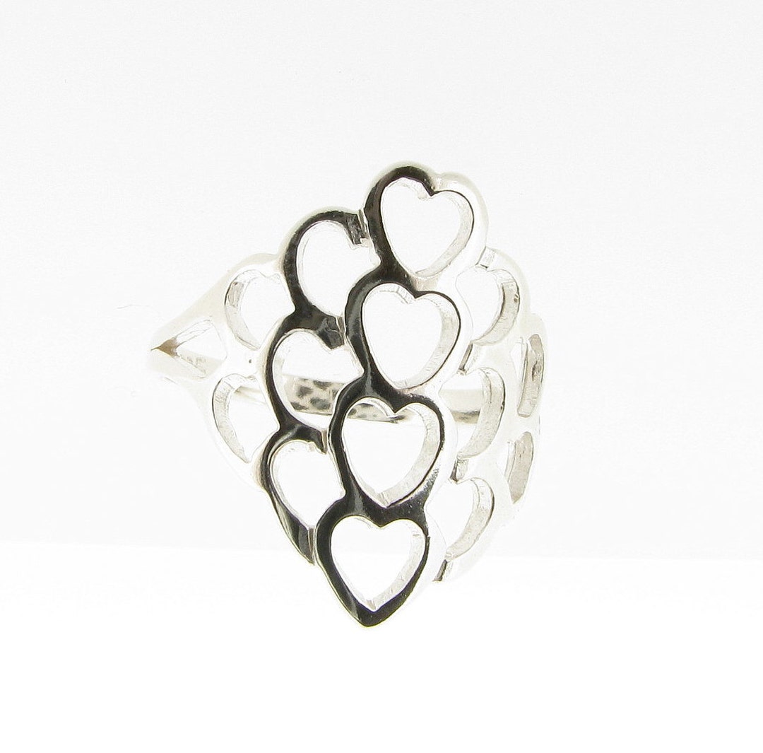 Solid Sterling Silver Multiple Heart Ring, UK Sizes L to P, USA 5.5 to 7.5, Girlfriend Wife ...