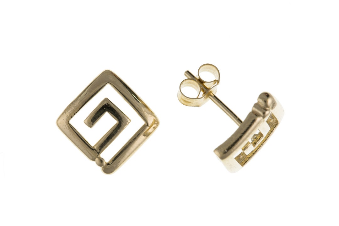 Solid 9ct Yellow Gold Greek Key Meander Fret Design Stud Earrings - Etsy