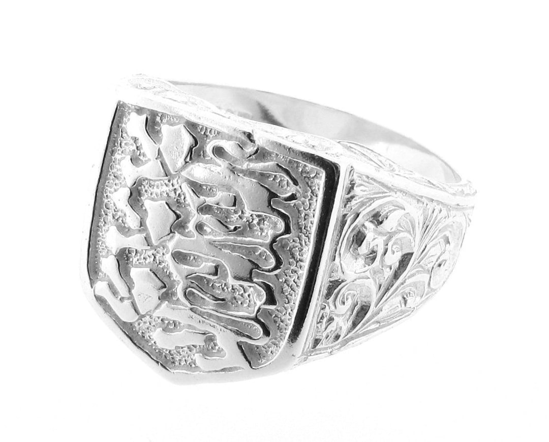 Solid Sterling Silver Mens Three Lions England Shield Ring, England ...