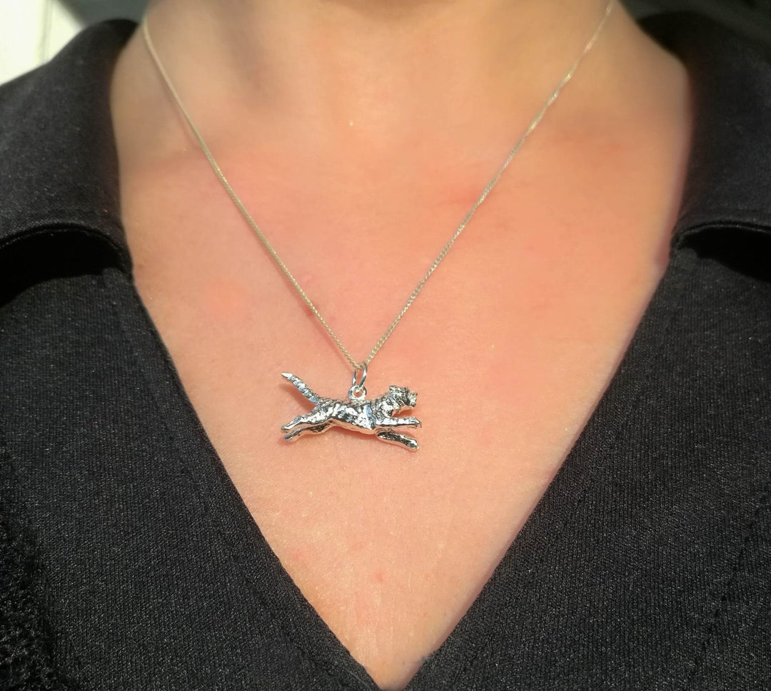 Tiger Pendant Sterling Silver With 18" Silver Chain Necklace, 25mm X ...