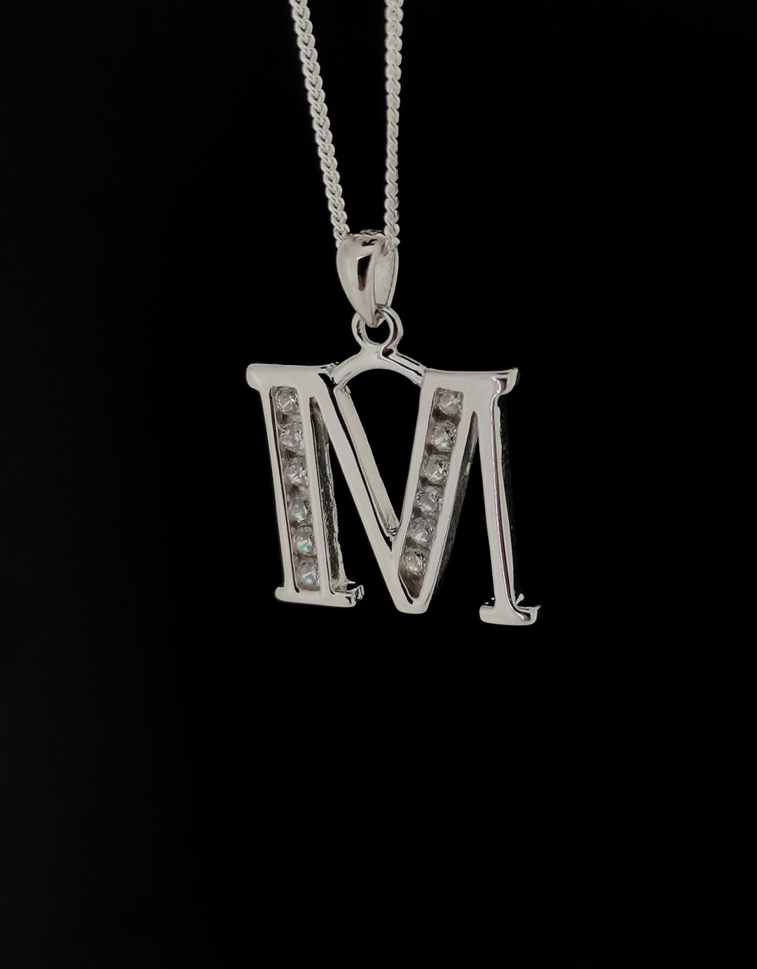 Sterling Silver Letter M Pendant, Personalised Initial M Necklace ...