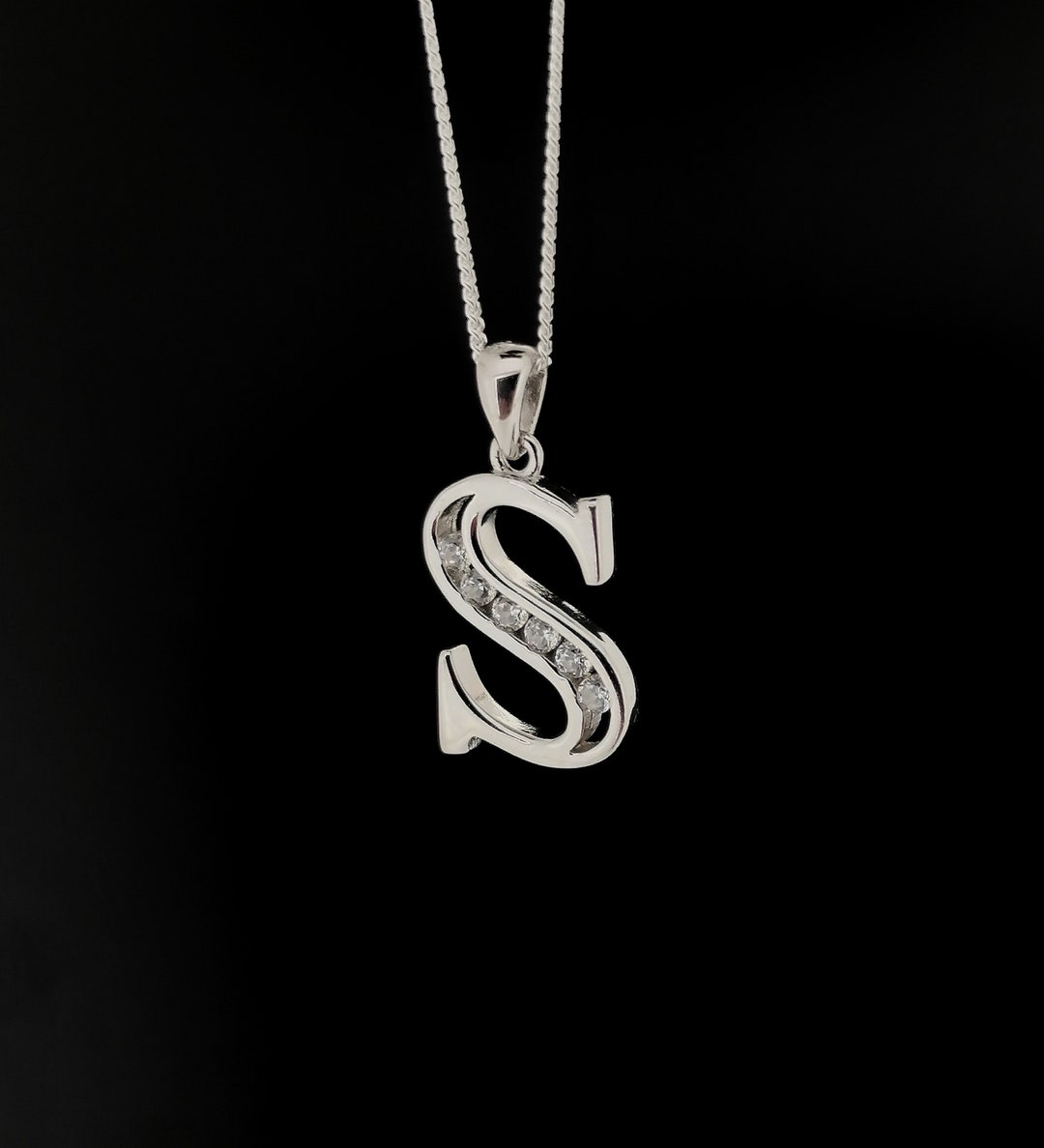 Sterling Silver Letter S Pendant, Personalised Initial S Necklace ...