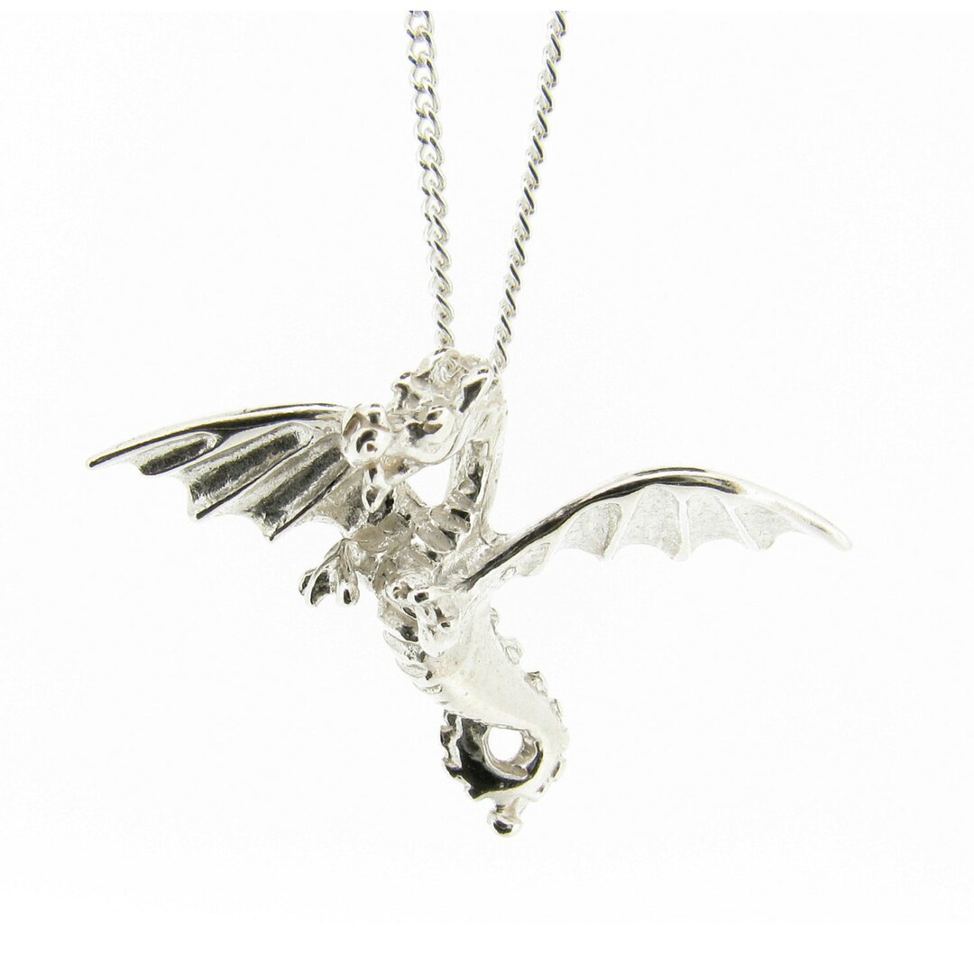 Sterling Silver Flying Dragon Pendant Necklace With 18" Silver Chain ...