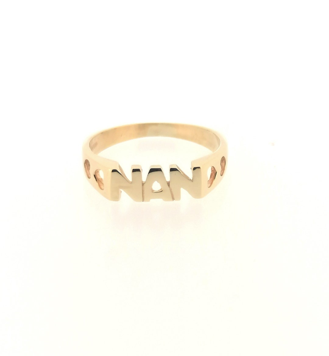 Solid 9ct Yellow Gold Nan Ring With Hearts, Bold Block Letters Nan ...
