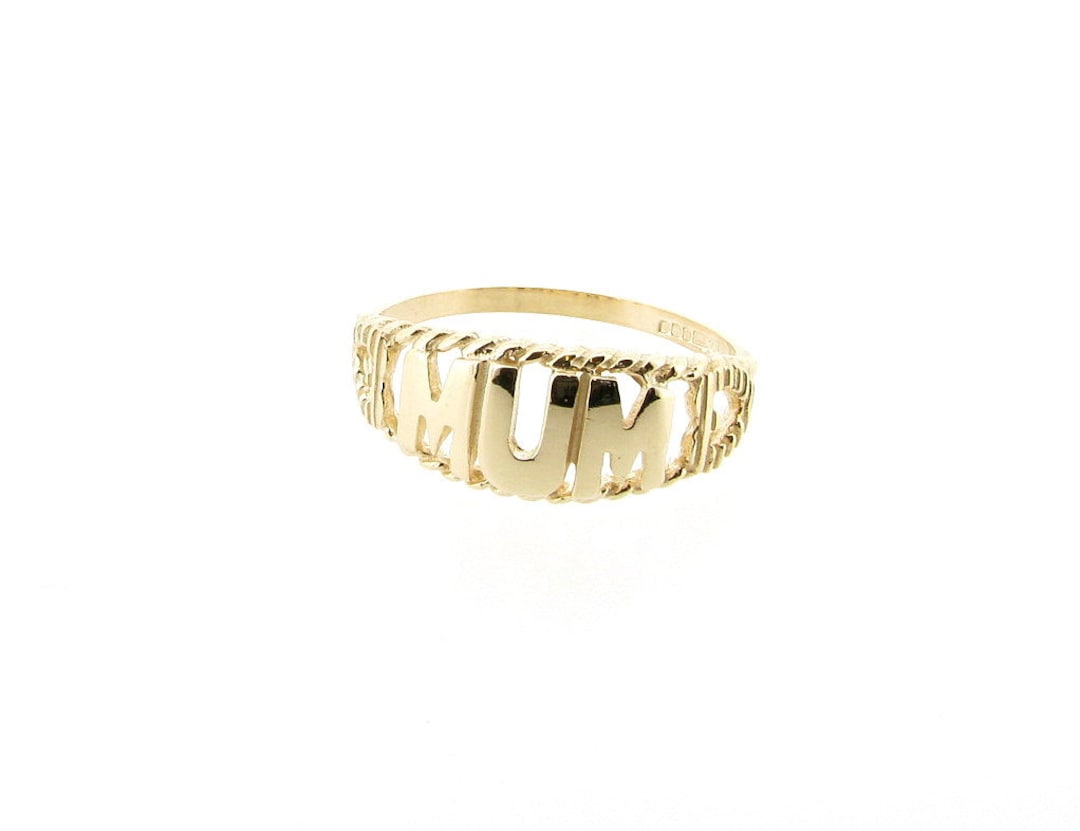 Solid 9ct Yellow Gold Mum Ring With Hearts Ring, New Mum Gifts, Mum ...