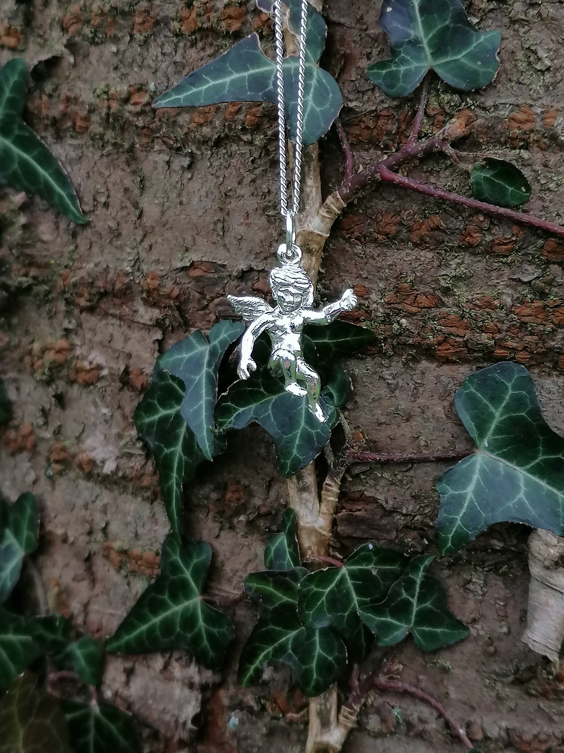 Cherub Angel Pendant Sterling Silver With 18" Chain Necklace, Ladies ...