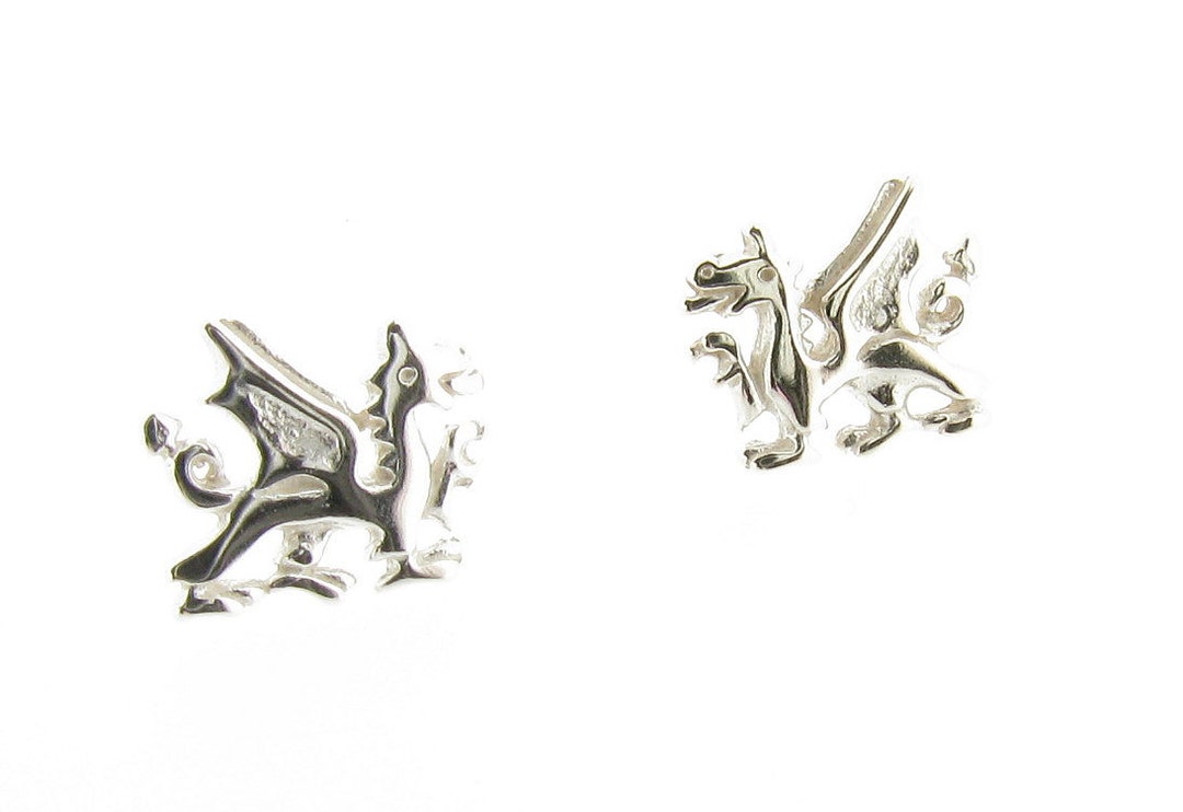 Solid Sterling Silver Welsh Dragon Stud Earrings, Womens Red Dragon of ...