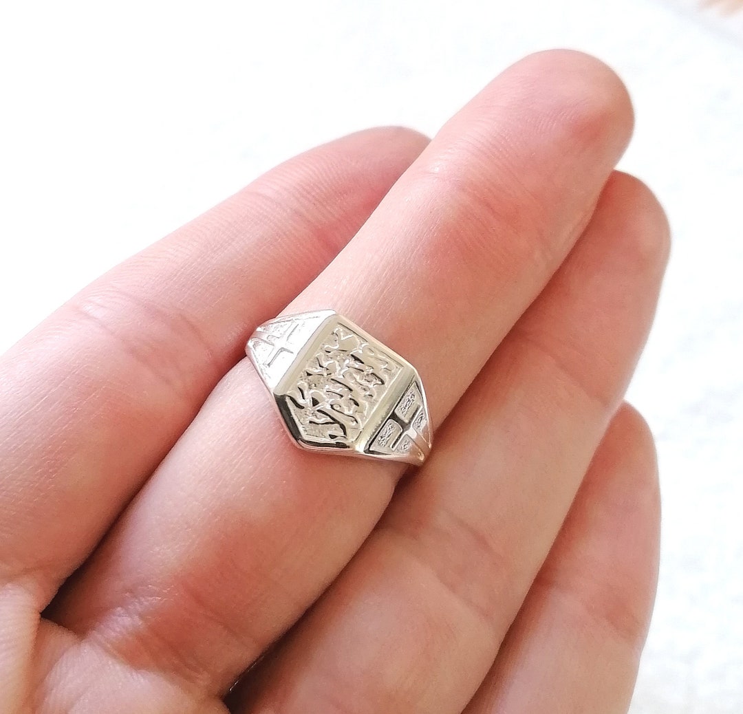 Three Lions England Ring Solid Sterling Silver, 3 Lions Crest Shield ...