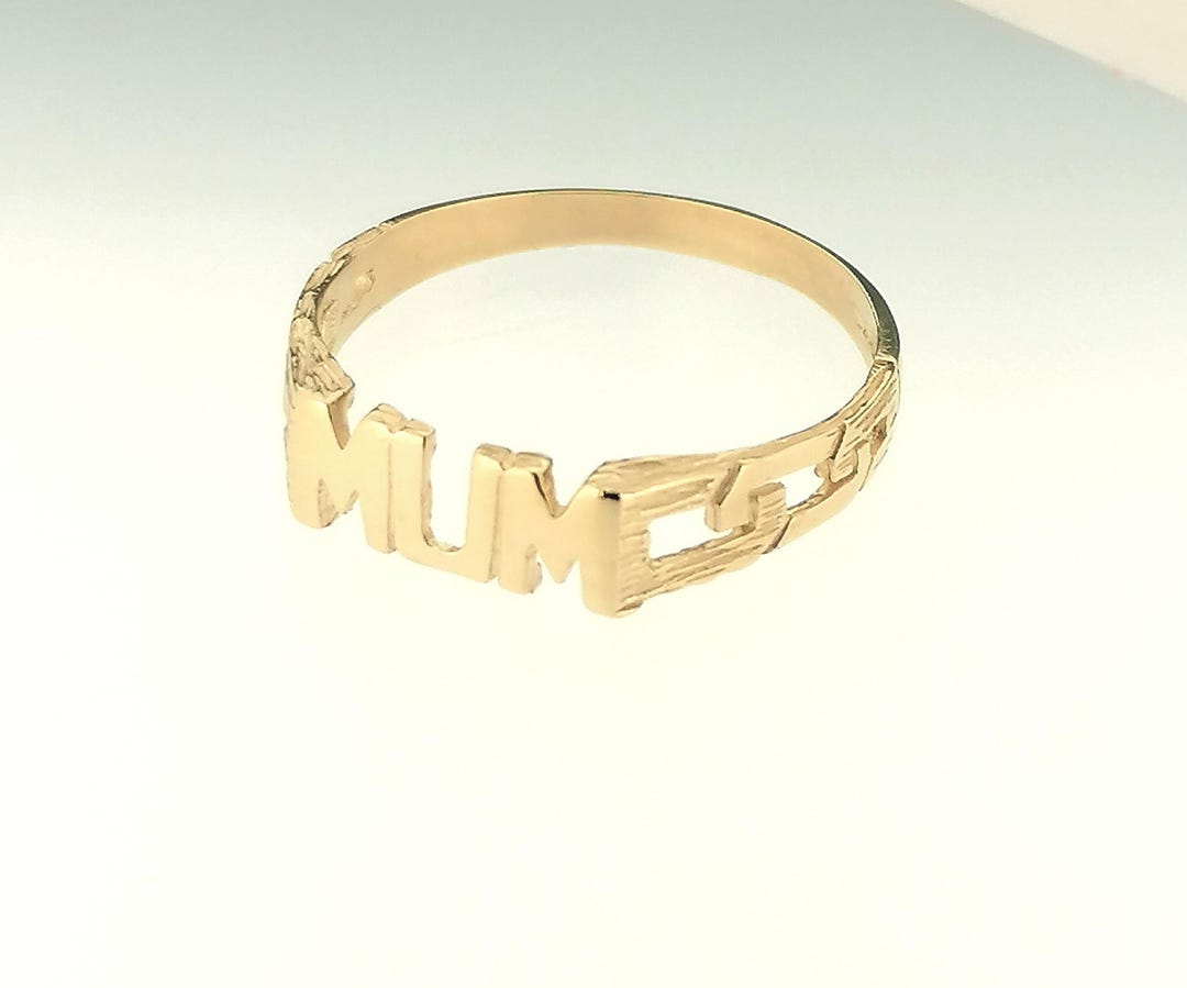 Solid 9ct Yellow Gold Mum Signet Ring, Classic Mum Word Ring ...