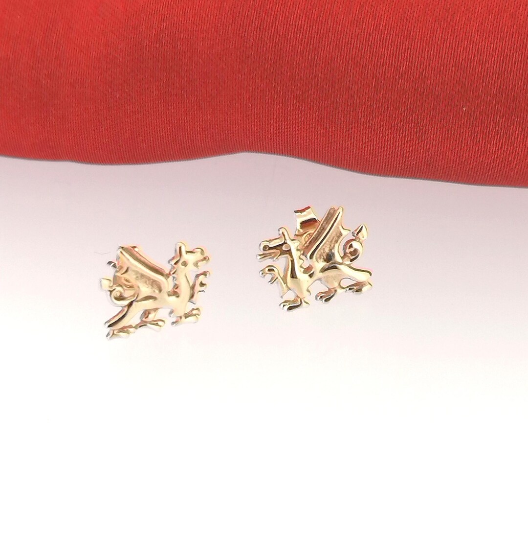Solid 9ct Yellow Gold Welsh Dragon Stud Earrings, Ladies Welsh Heritage ...