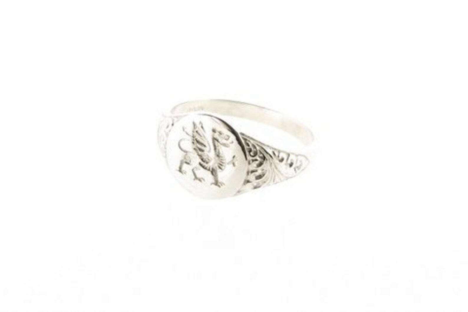 Sterling Silver Welsh Dragon Oval Signet Ring With Scrolls, Y Ddraig ...