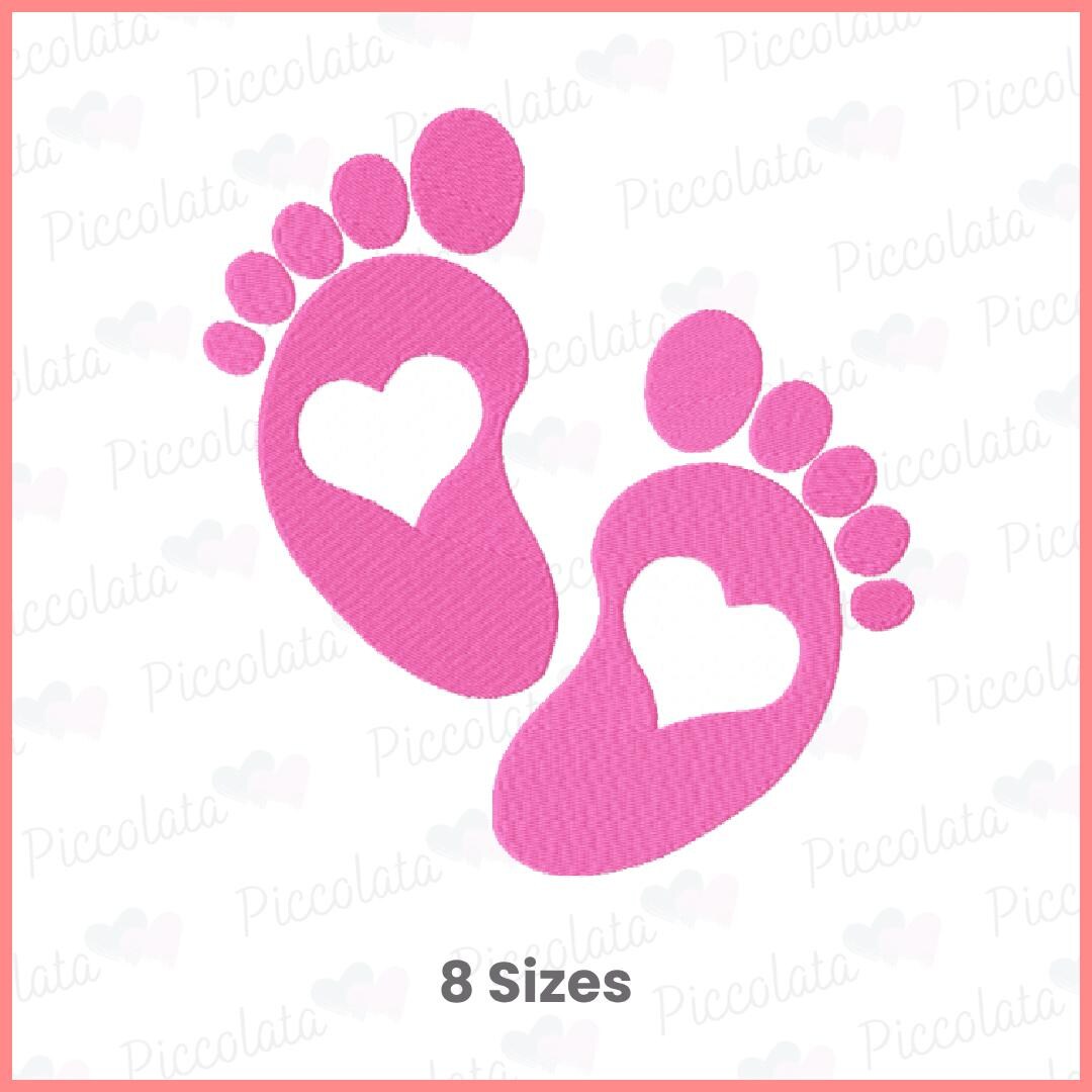 Baby Feet Embroidery Design With Heart Cutout | 8 Sizes Available ...