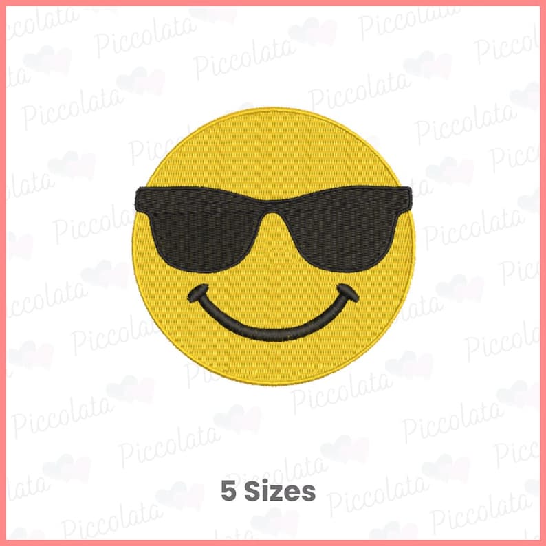 Cool Smiley Face With Sunglasses Embroidery Design | Cool Emoji ...