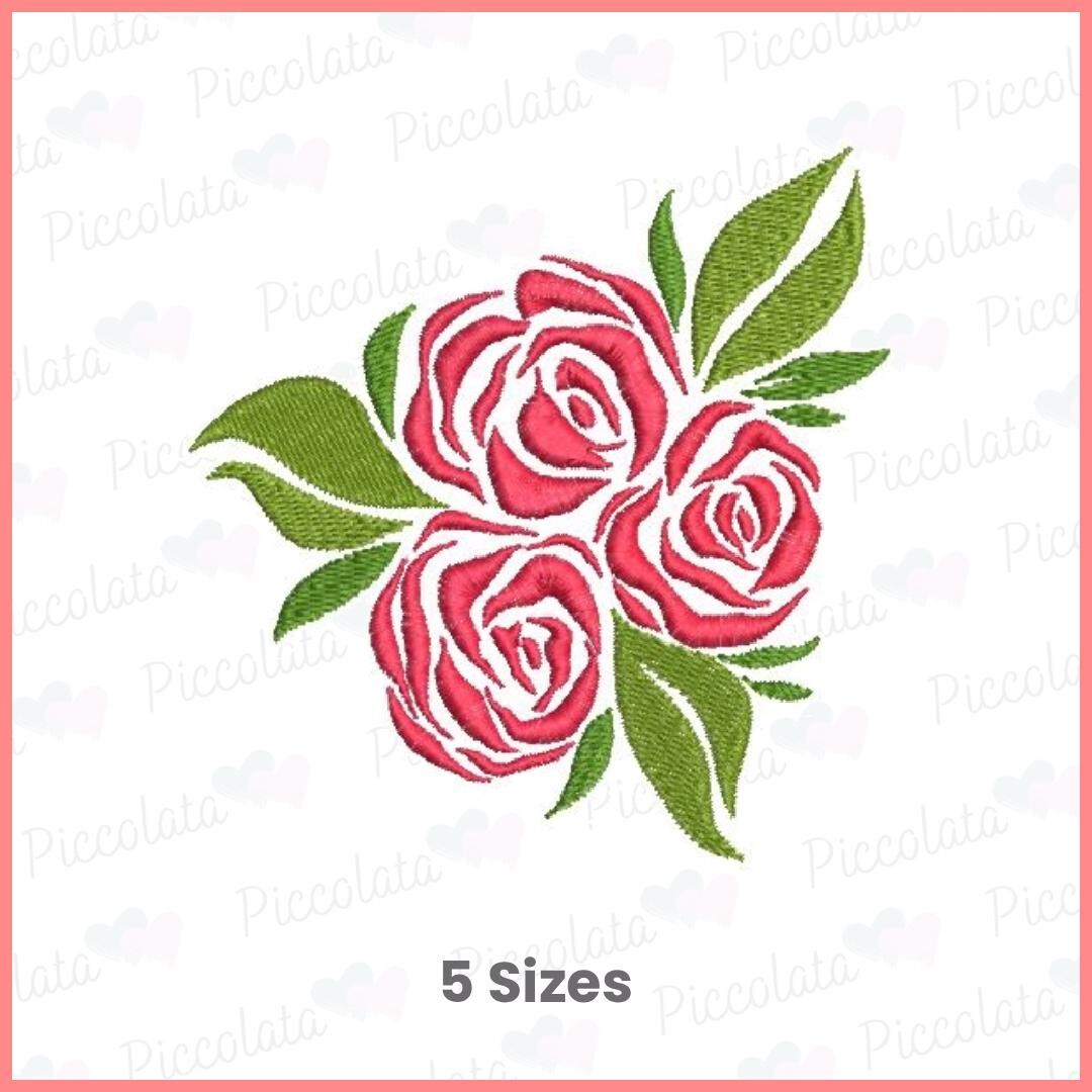 Red Rose Machine Embroidery Design, Floral Bouquet Embroidery Pattern ...