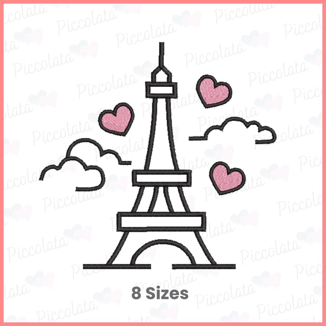 Diseño romántico de bordado de la Torre Eiffel / Patrón con temática ...