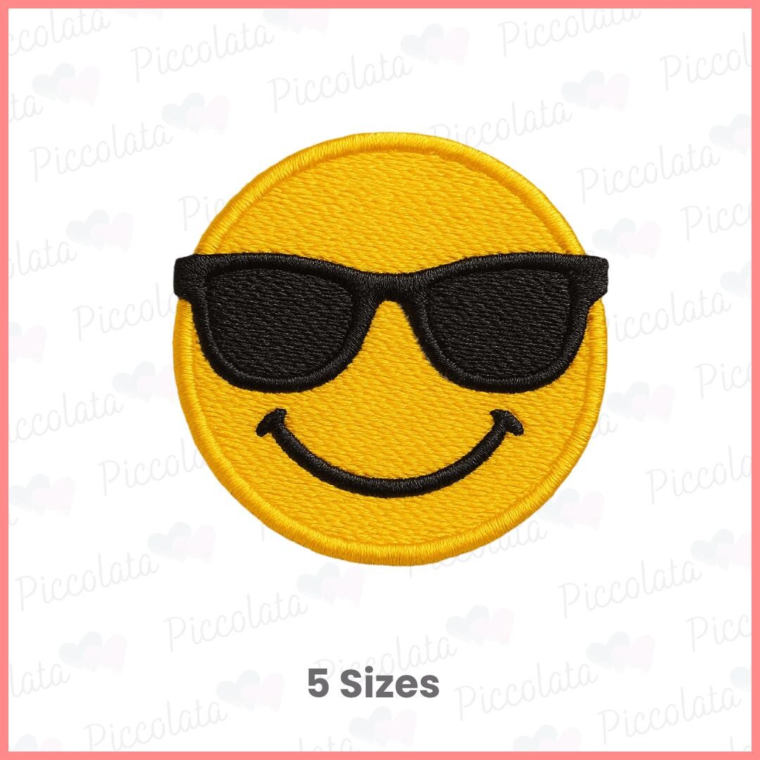 Cool Smiley Face With Sunglasses Embroidery Design | Cool Emoji ...