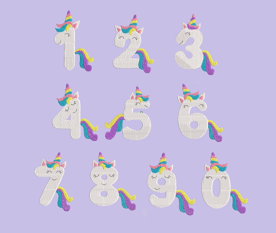 Unicorn Numbers Set Embroidery Design Numbers Embroidery Design Baby ...