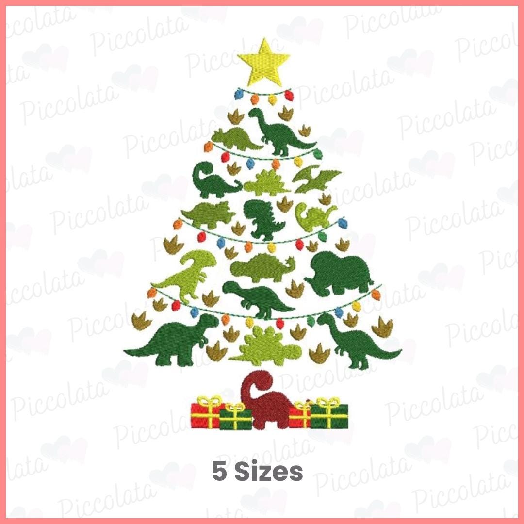 T-rex Christmas Tree Embroidery Design | Dinosaur Holiday Applique ...