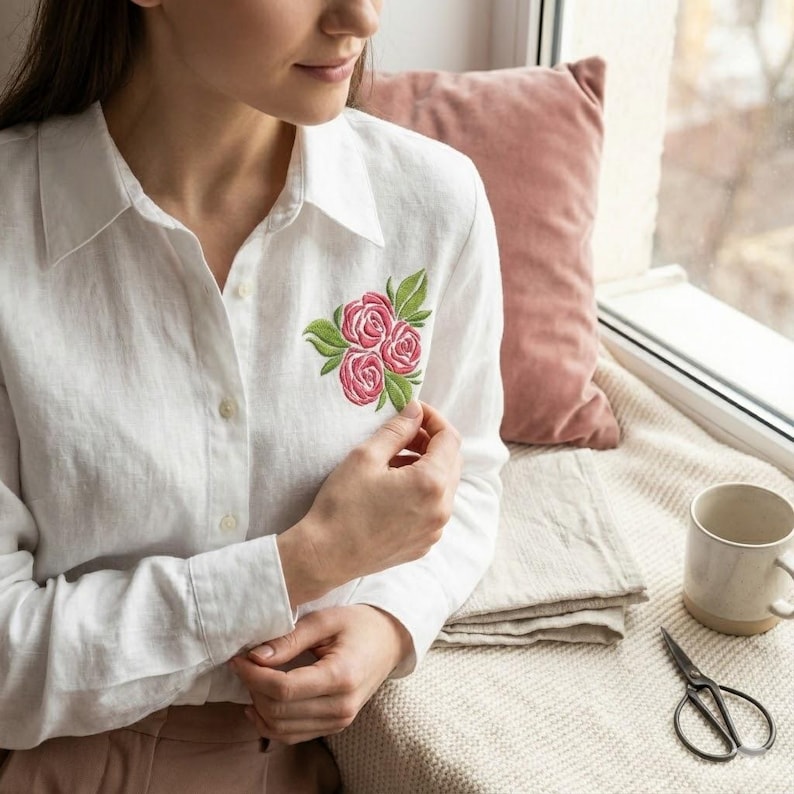 Red Rose Machine Embroidery Design, Floral Bouquet Embroidery Pattern ...