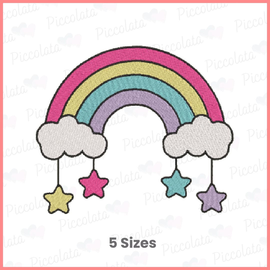 Rainbow Cloud Embroidery Design | Whimsical Stars Pattern (digital ...