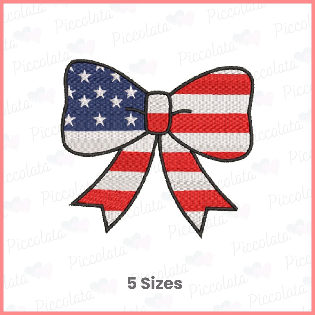 American Flag Bow Embroidery Design | Patriotic Digital Pattern in 5 ...