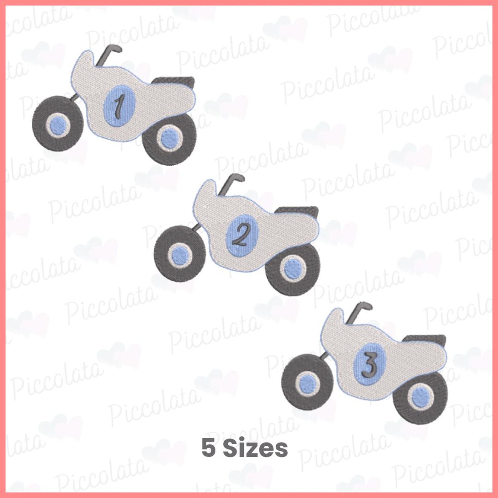 Motorcycle Embroidery Design | Cute Numbered Motorbike Pattern for Kids ...
