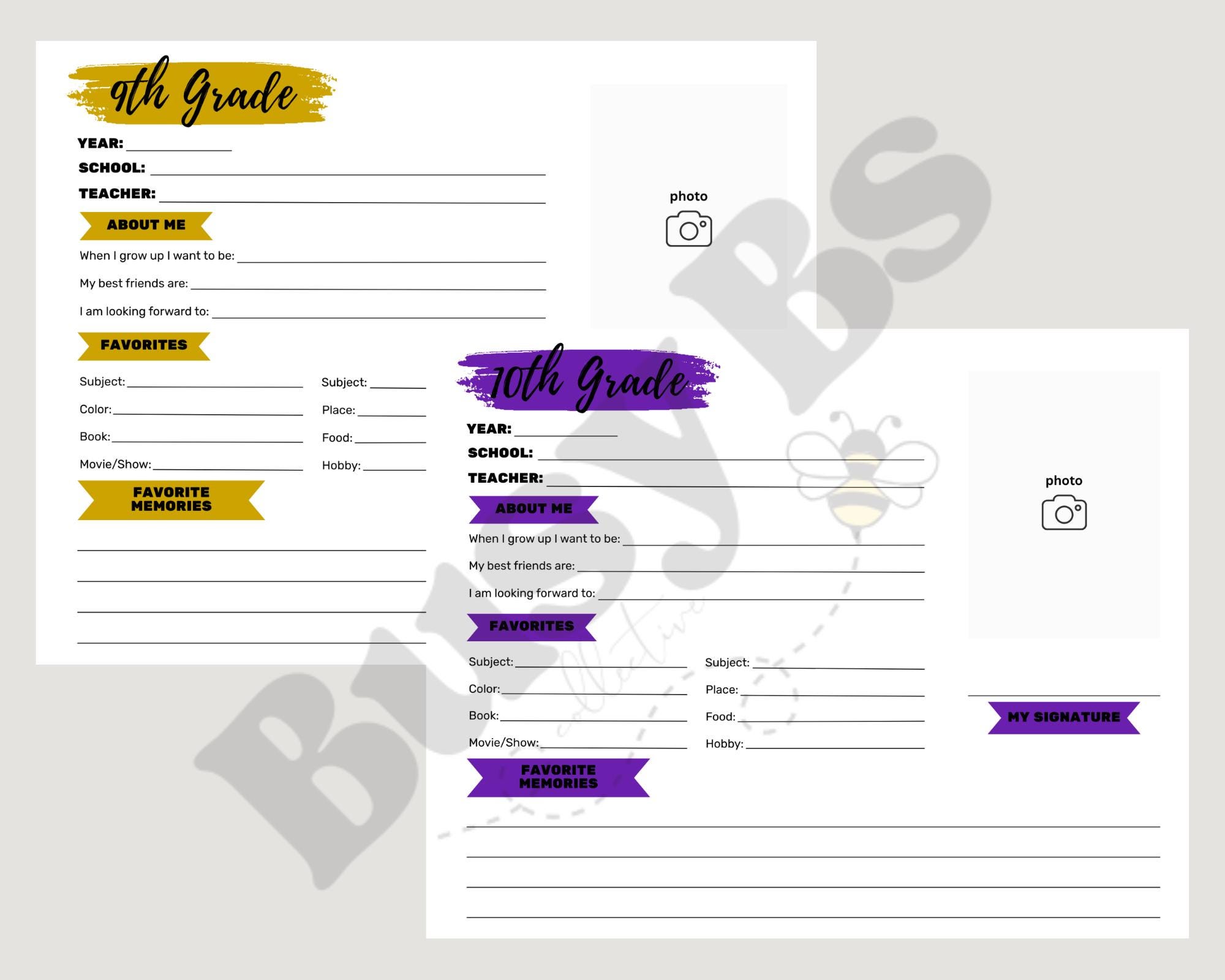School Years Memory Binder Printable | 10x8 File Folder Inserts ...