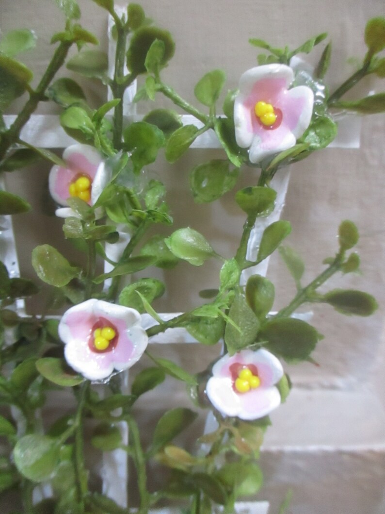 Miniature Dollhouse Trellis: Polymer Pink Morning Glories, White Wood ...