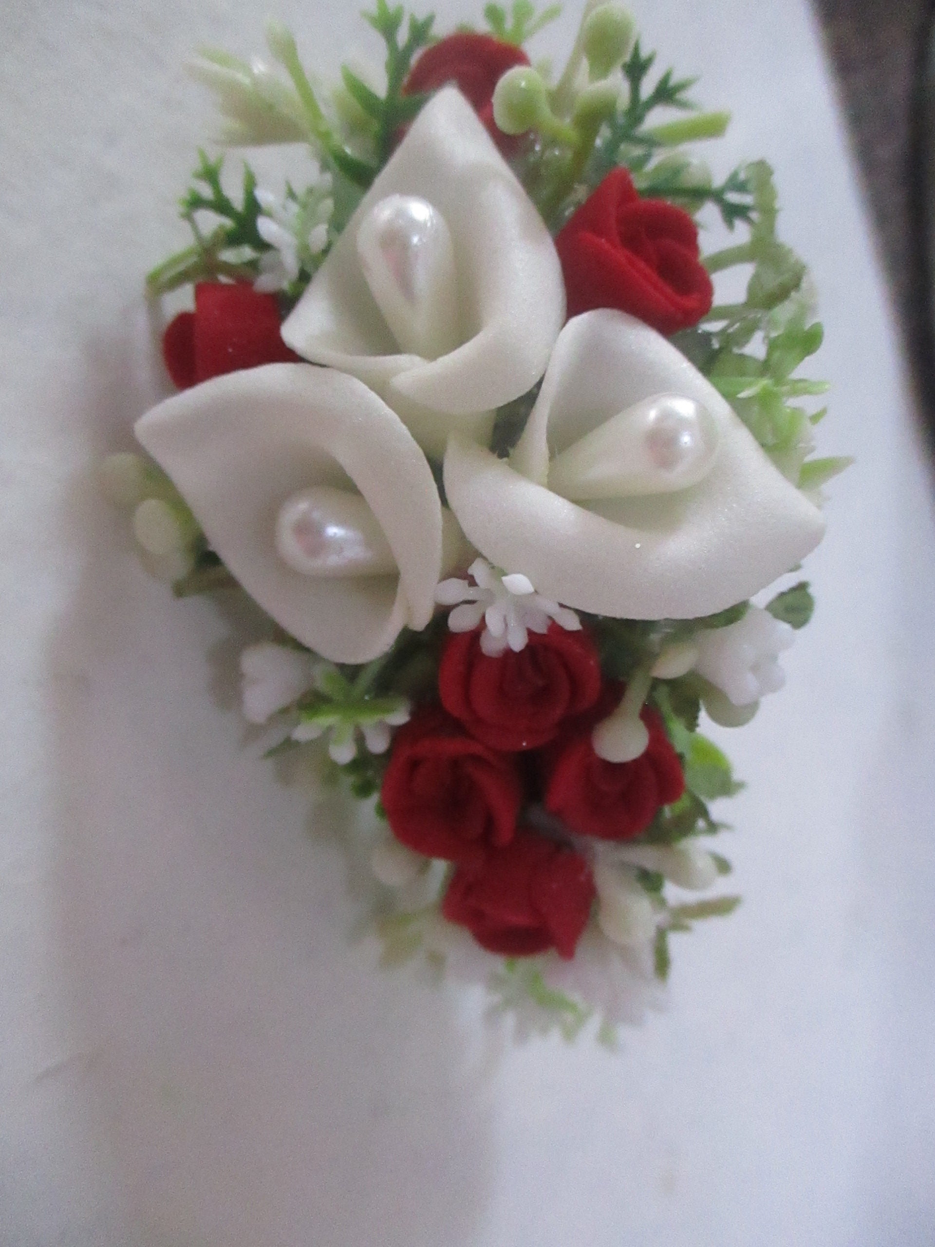 Doll Wedding Bouquet/burgundy Roses and White Floral/holder on Back/3 1 ...