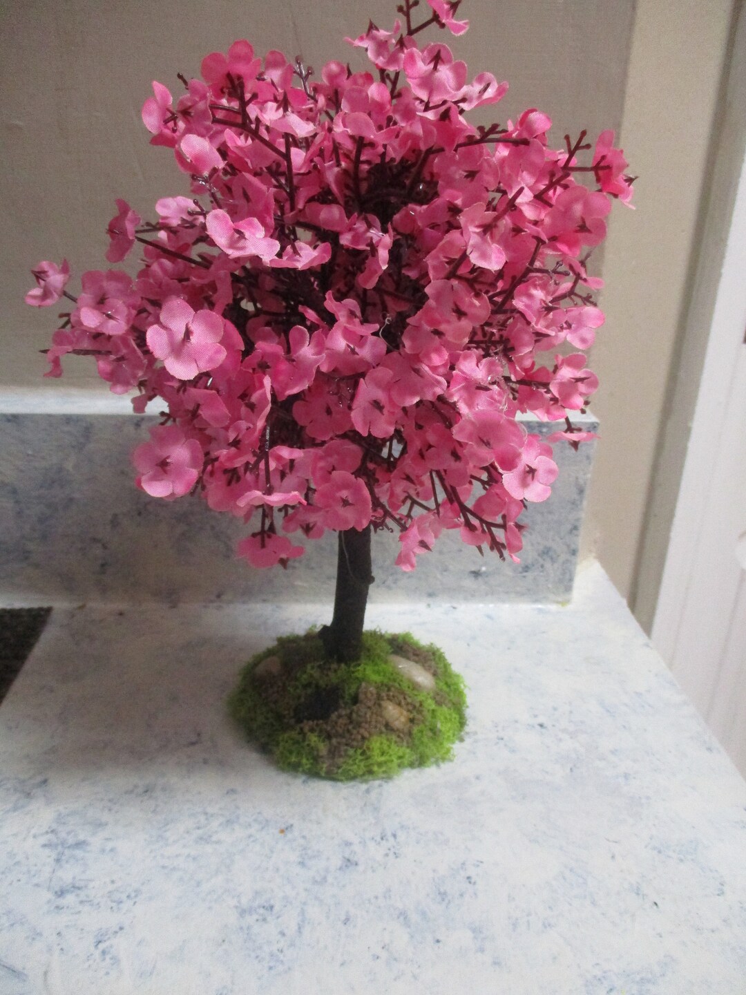 Miniature Cherry Silk Blossom Tree: 9" Dollhouse Diorama With Moss/rock ...