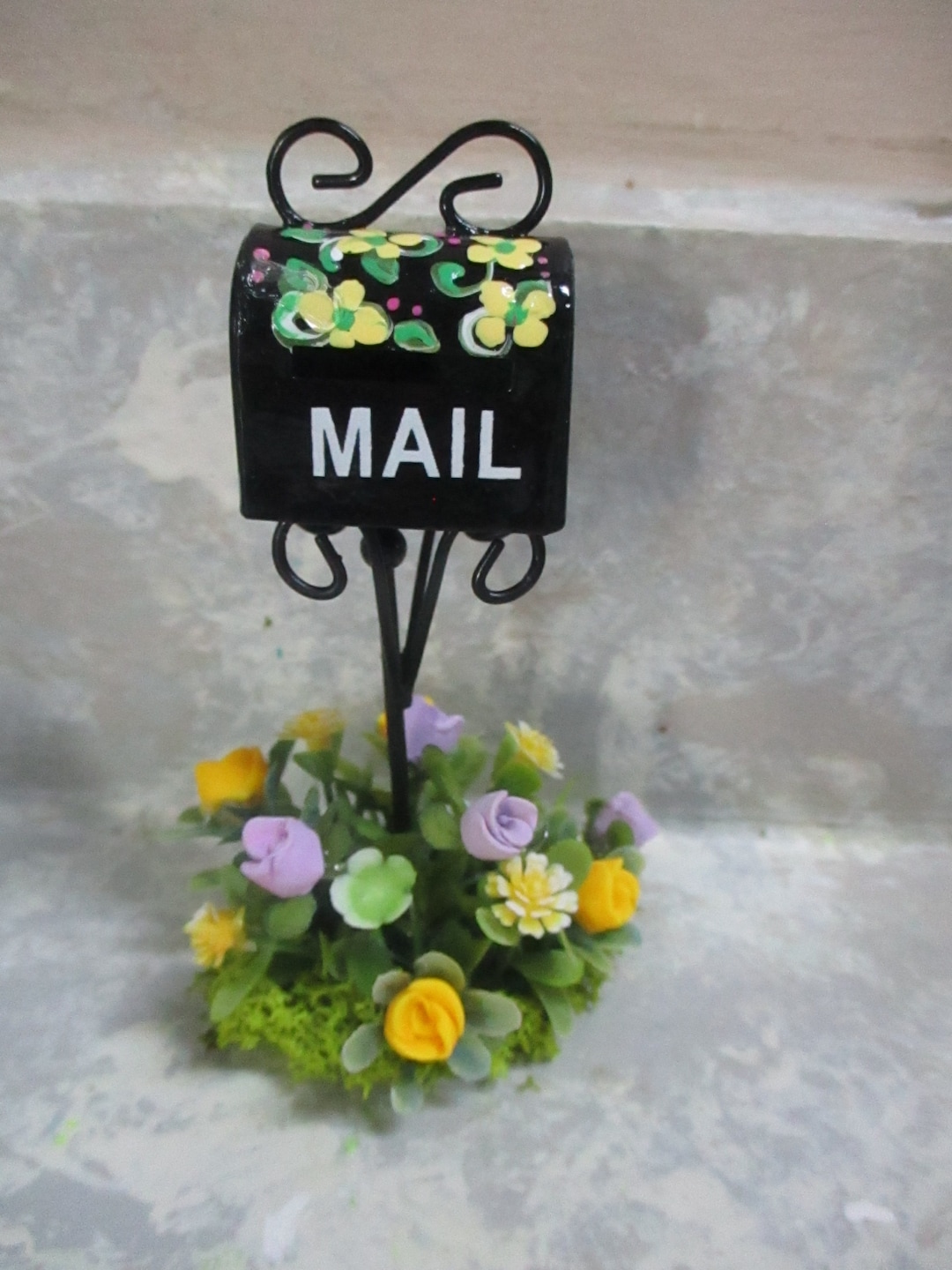 Handpainted Floral Miniature Dollhouse Mailbox With Polymer Clay Roses ...