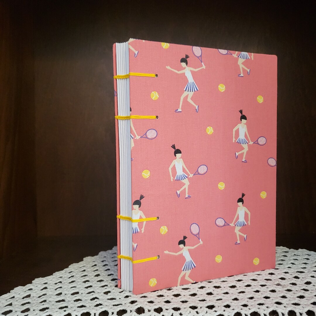 Hard Cover A5 Coptic Stitch Notebook Girl With Racket, Handmade Diary ...