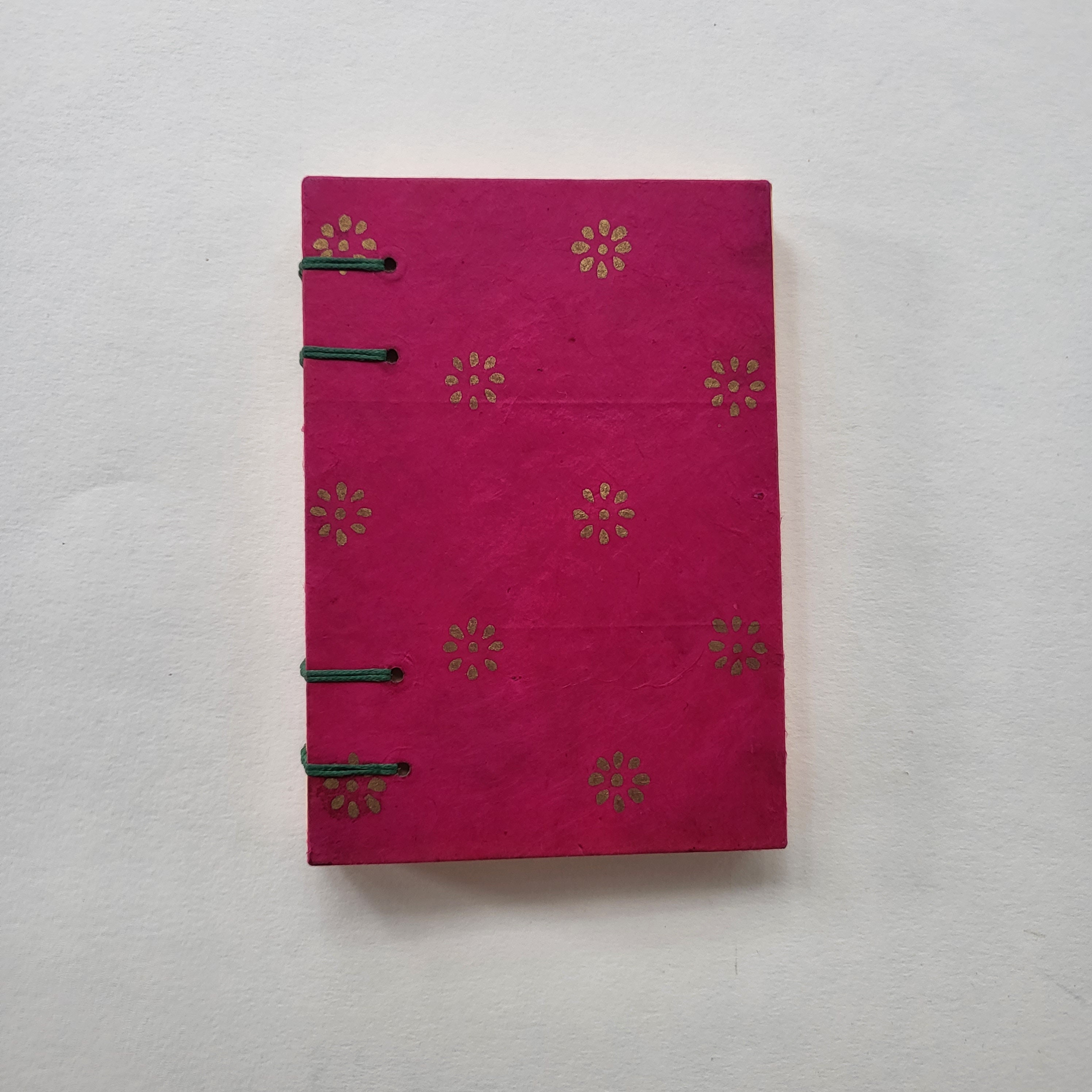 Fuchsia Lokta Paper Coptic Stitch Journal, Tiny Gold Flowers on Cerise ...