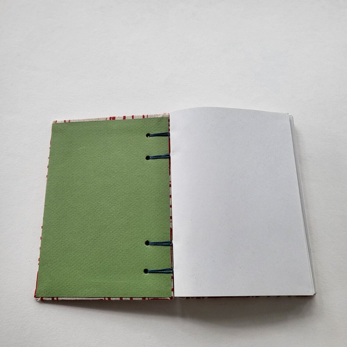 Block Printed Coptic Notebook, Hand Stamped Red Stripes Print Fabric ...