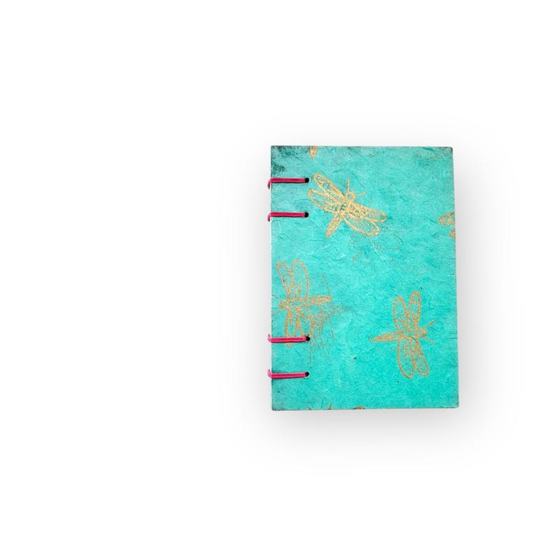 Gold Dragonflies on Turquoise Lokta Paper, Aqua Blue Yoga Journal ...