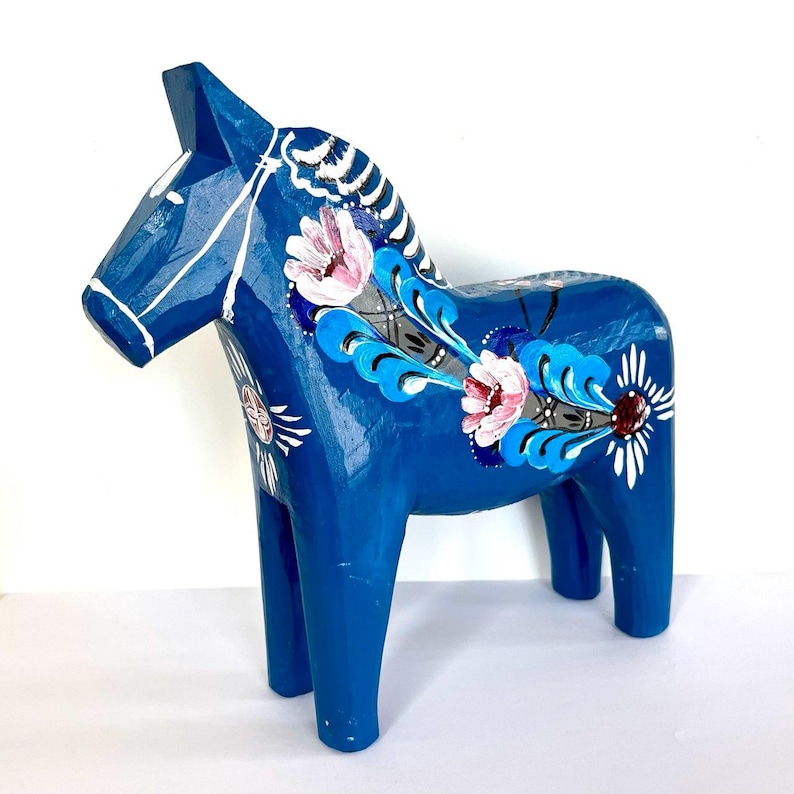 Hand-painted Dala Horse: Blue & Black Swedish Folk Art - Etsy