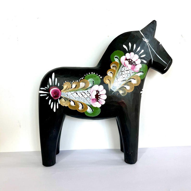 Hand-painted Dala Horse: Blue & Black Swedish Folk Art - Etsy
