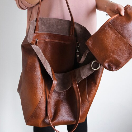 BIG SHOULDER BAG Oversized Leather Bag Large Leather Tote - Etsy Canada