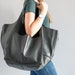 Gray LEATHER TOTE Bag Large Slouchy Tote Dark Grey Handbag - Etsy