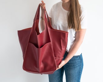 Dark Red Leather Bag - Etsy