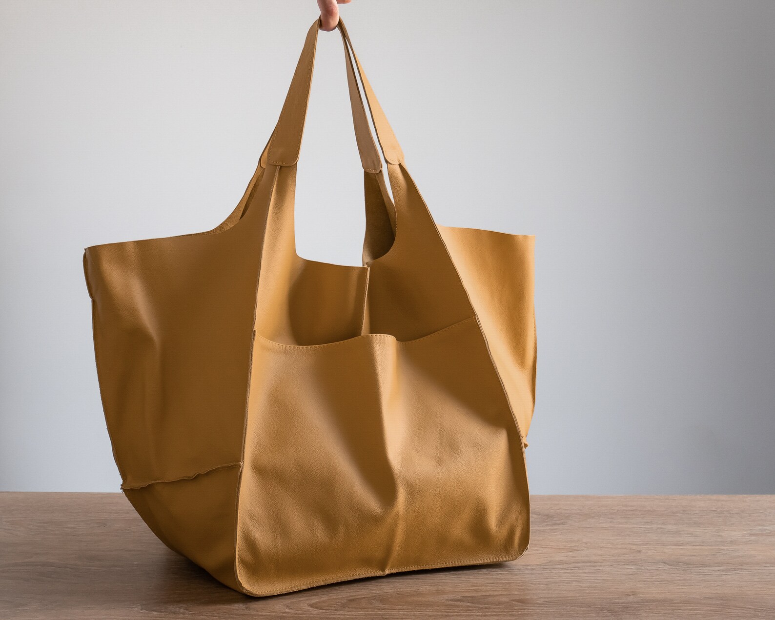 Yellow Oversized Bag Large Leather Tote Bag Every Day Bag | Etsy