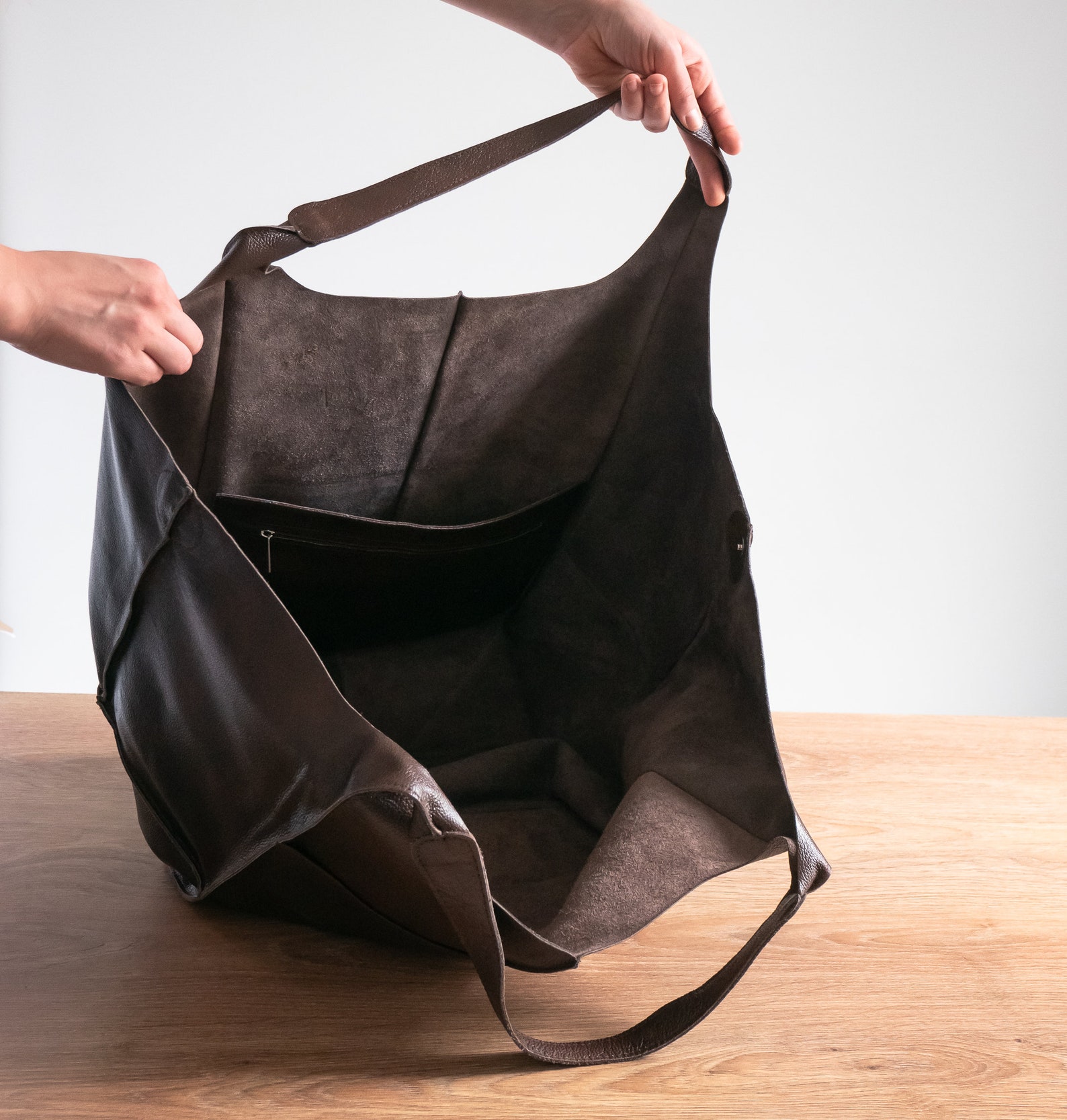 Dark BROWN Oversized Bag Large Leather Tote Bag EveryDay | Etsy