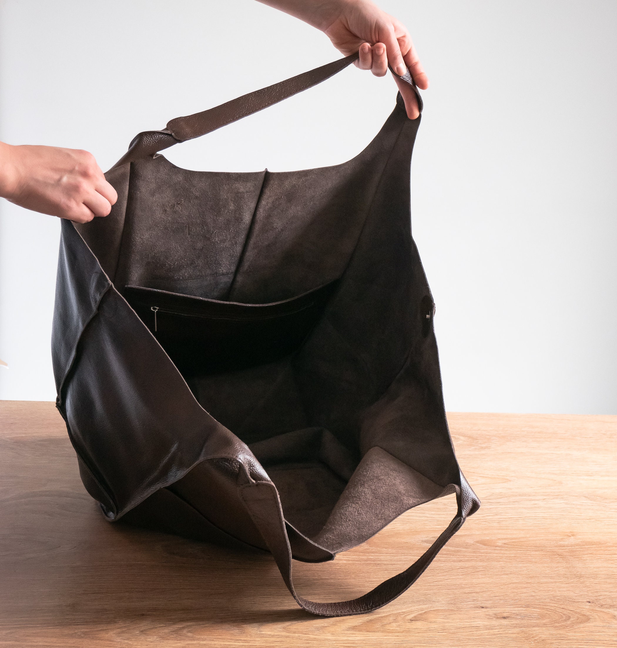 Dark BROWN Oversized Bag Large Leather Tote Bag EveryDay | Etsy