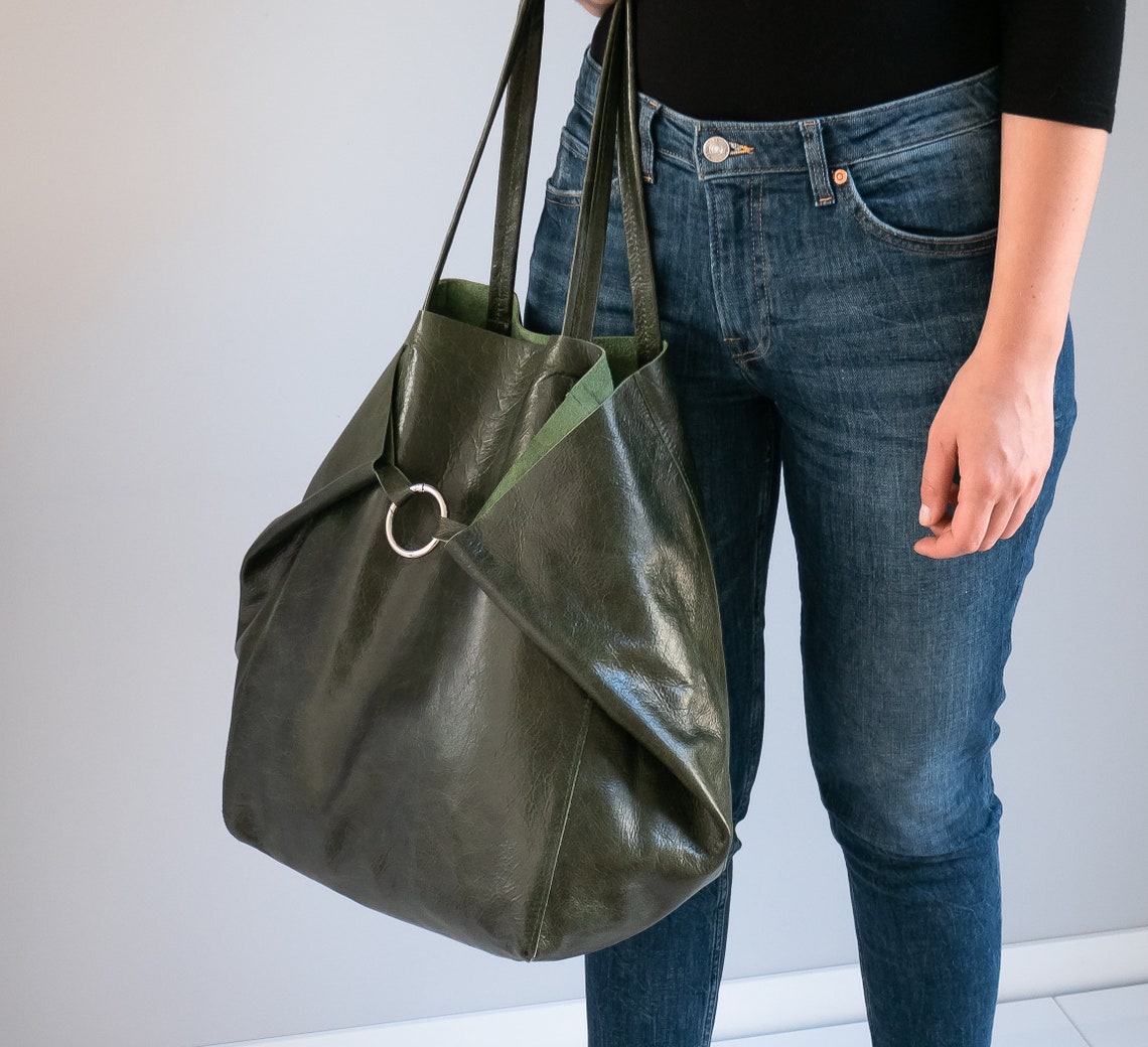 Dark GREEN OVERSIZE SHOPPER Bag - Large Tote - Big Tote Bag - Shopping ...